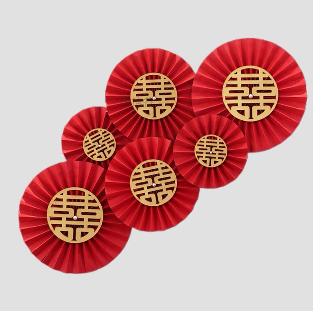 囍 Chinese Wedding Round Fan Wall Decor, Furniture & Home Living, Home ...