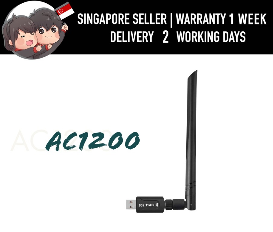 AC1200 USB WiFi Adapter, 1200 Mbps USB 3.0 5dbi Antenna Wireless Dual ...