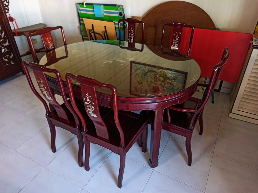 Antique wooden dining table set with beautiful engravings, Furniture ...