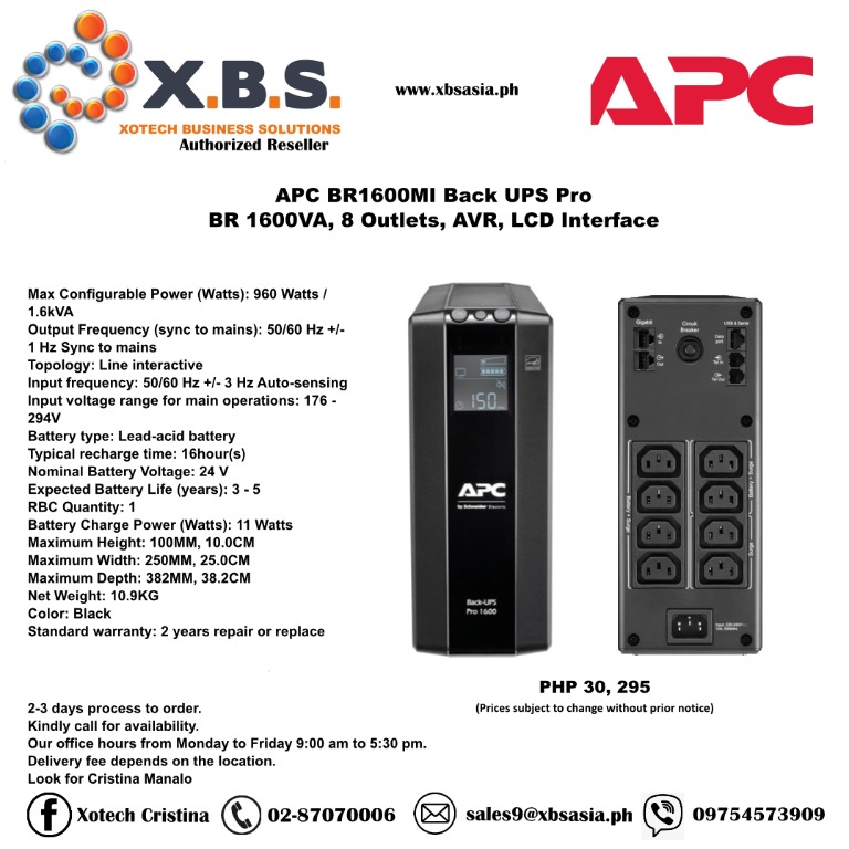 APC BR1600MI Back UPS Pro BR 1600VA, 8 Outlets, AVR, LCD Interface ...