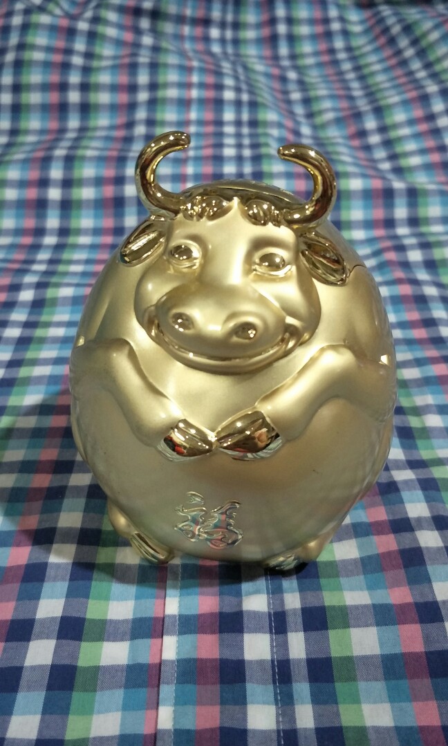 NEW chinese gold Ox coinbank display figurine, Furniture & Home Living ...