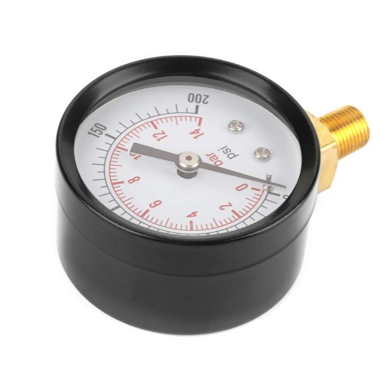 Pressure Gauge Meter, 0-200psi / 0-14bar Dual Scale Metal Manometer ...