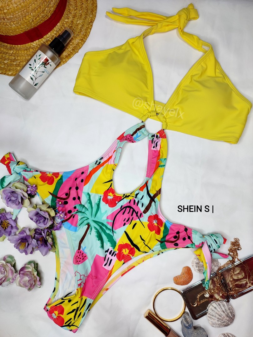 Shein Tropical Cut Out One Piece Womens Fashion Swimwear Bikinis