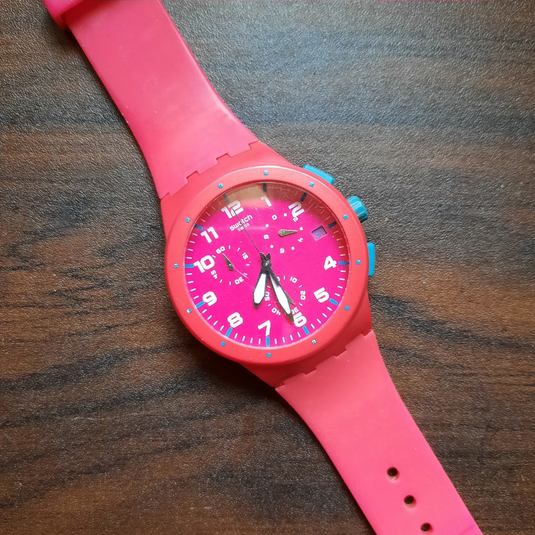 Original Swatch Chrono Pink Frame Swiss Quartz Watch, Women's Fashion ...
