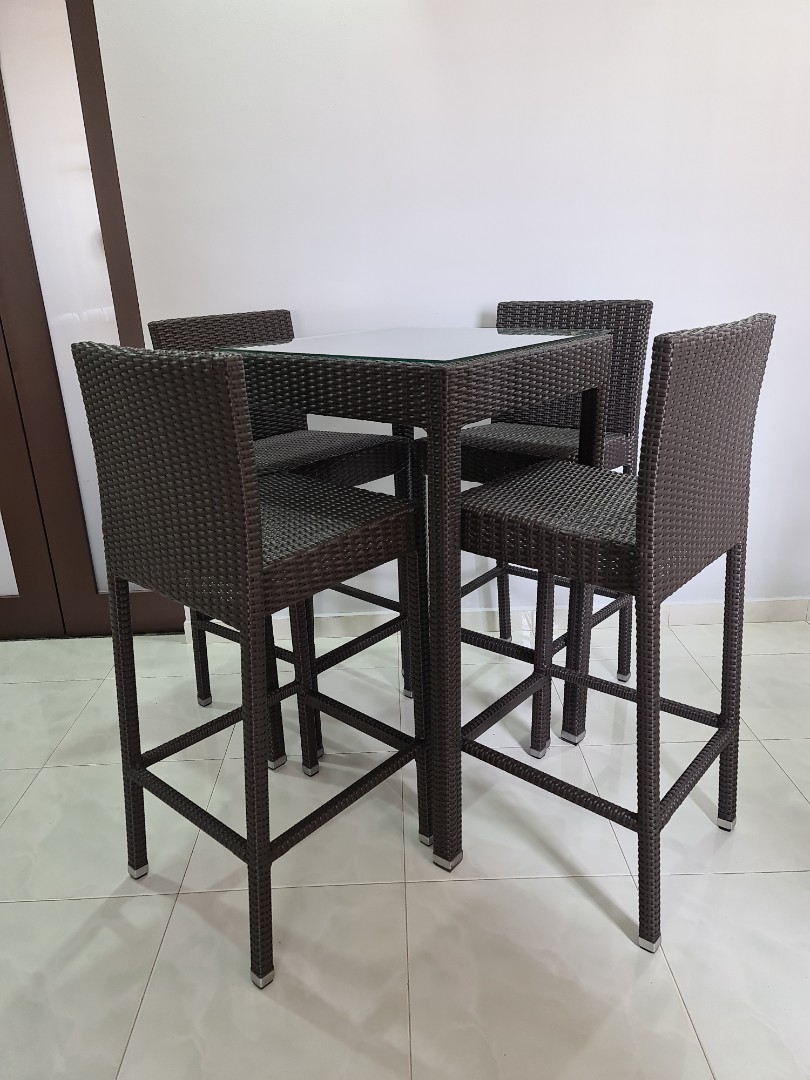 Outdoor Rattan High Table & Chairs, Furniture & Home Living, Furniture ...