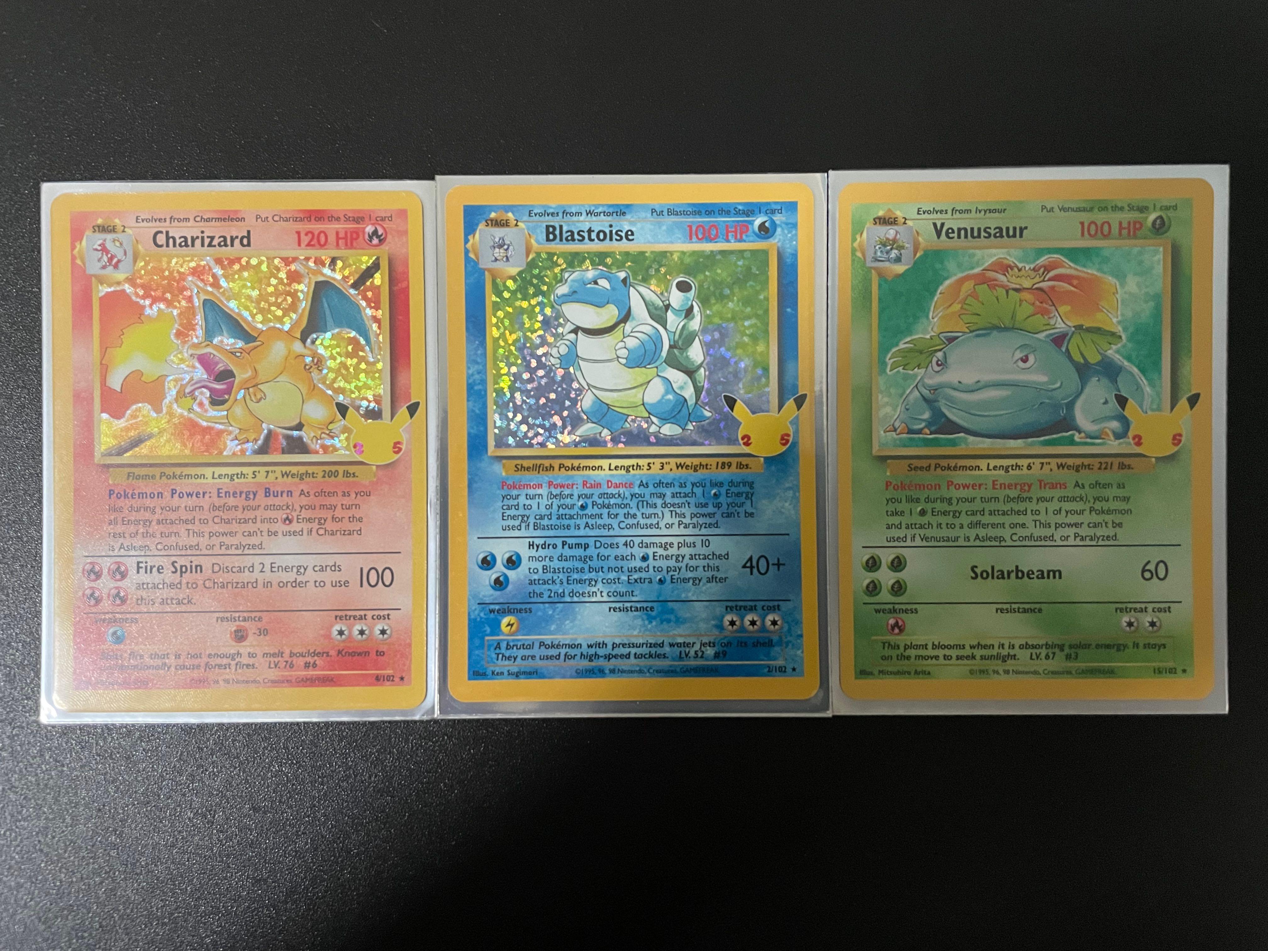 Pokemon TCG 25th anniversary Celebrations Charizard, Blastoise, Venusaur trio set Pokemon card ...