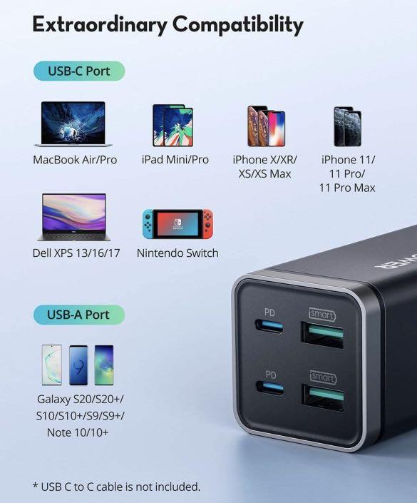 Ravpower PD Pioneer 65W 4-Port GaN Tech USB C Desktop Charger ...