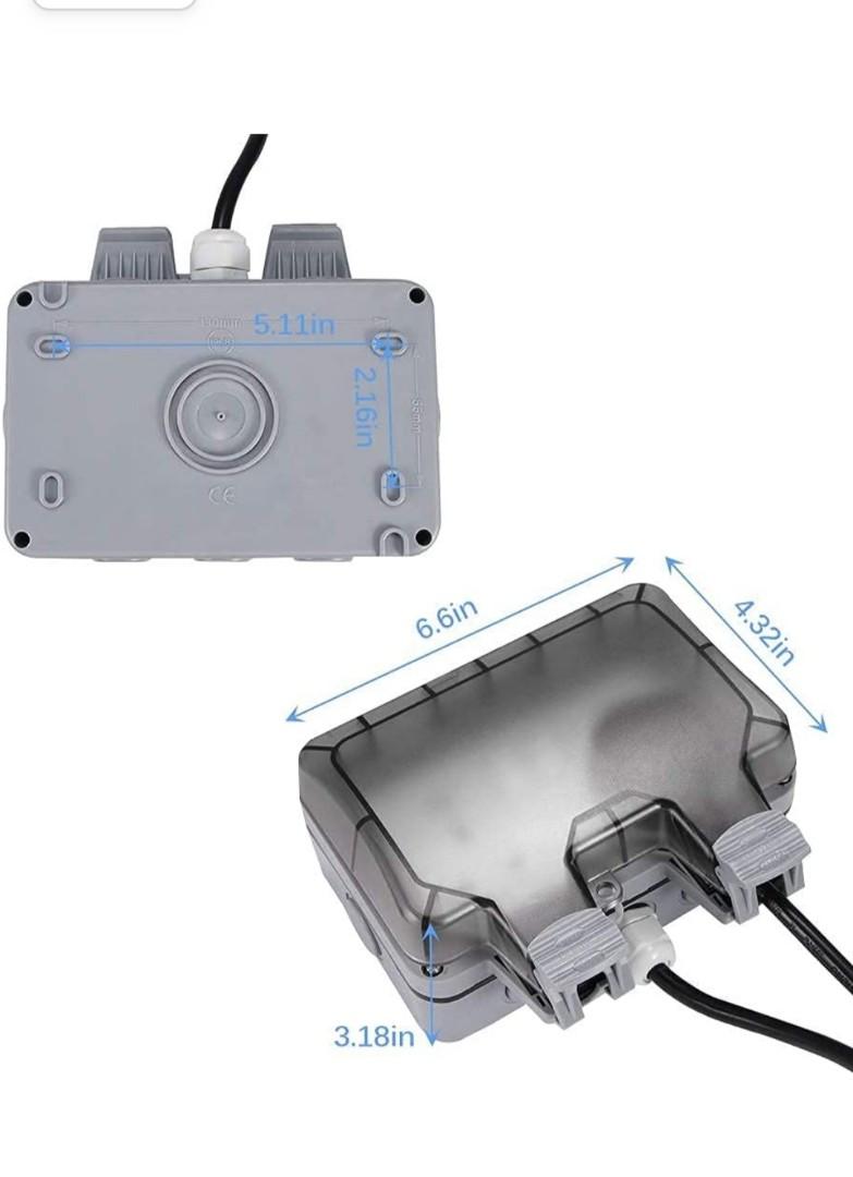 Weatherproof Outdoor Double Socket with 10FT/3M Extension Cable, Wall ...