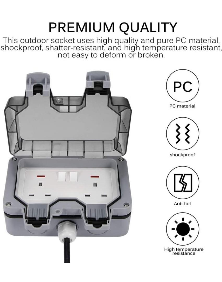 Weatherproof Outdoor Double Socket with 10FT/3M Extension Cable, Wall ...