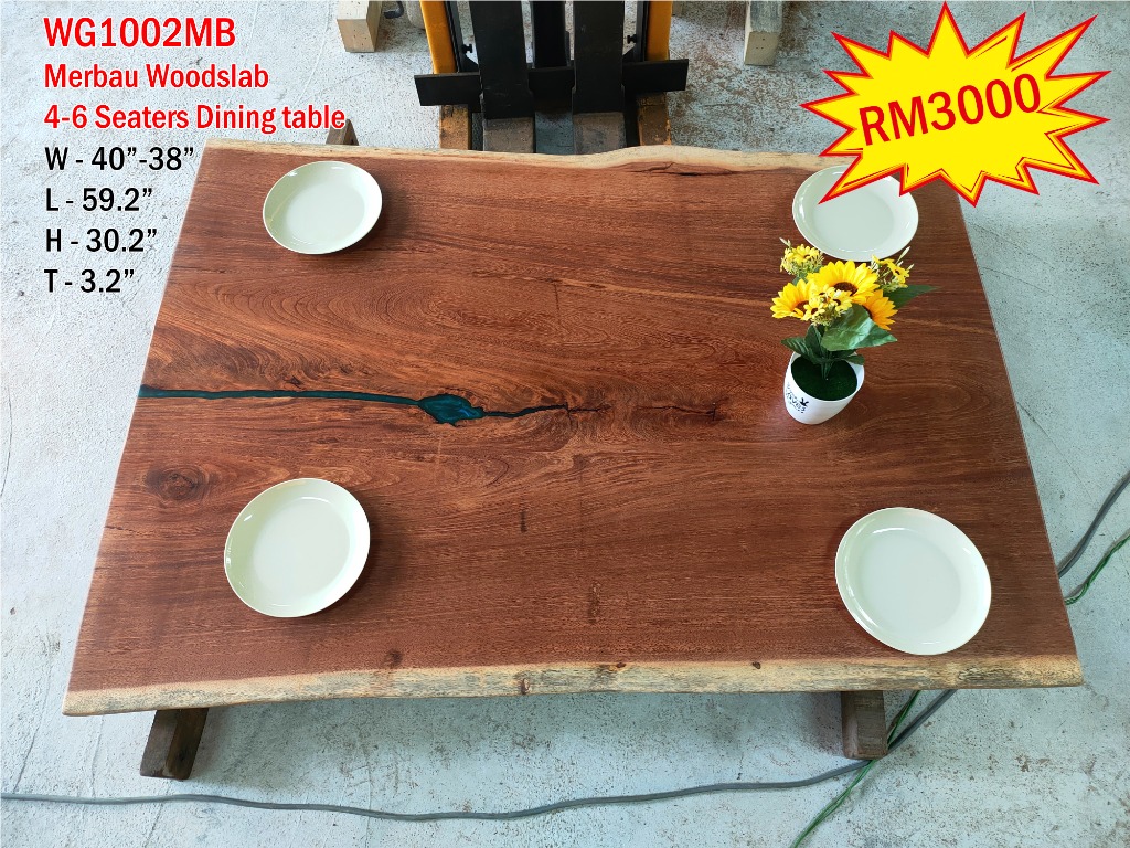 4-6 Seaters Dining Table - Merbau Woodslab, Furniture & Home Living ...