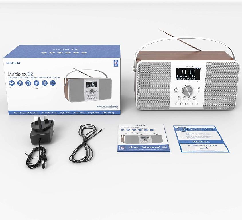 AZATOM Multiplex D2 DAB+ FM Digital Radio & Alarm Clock - Bluetooth 5.0 ...
