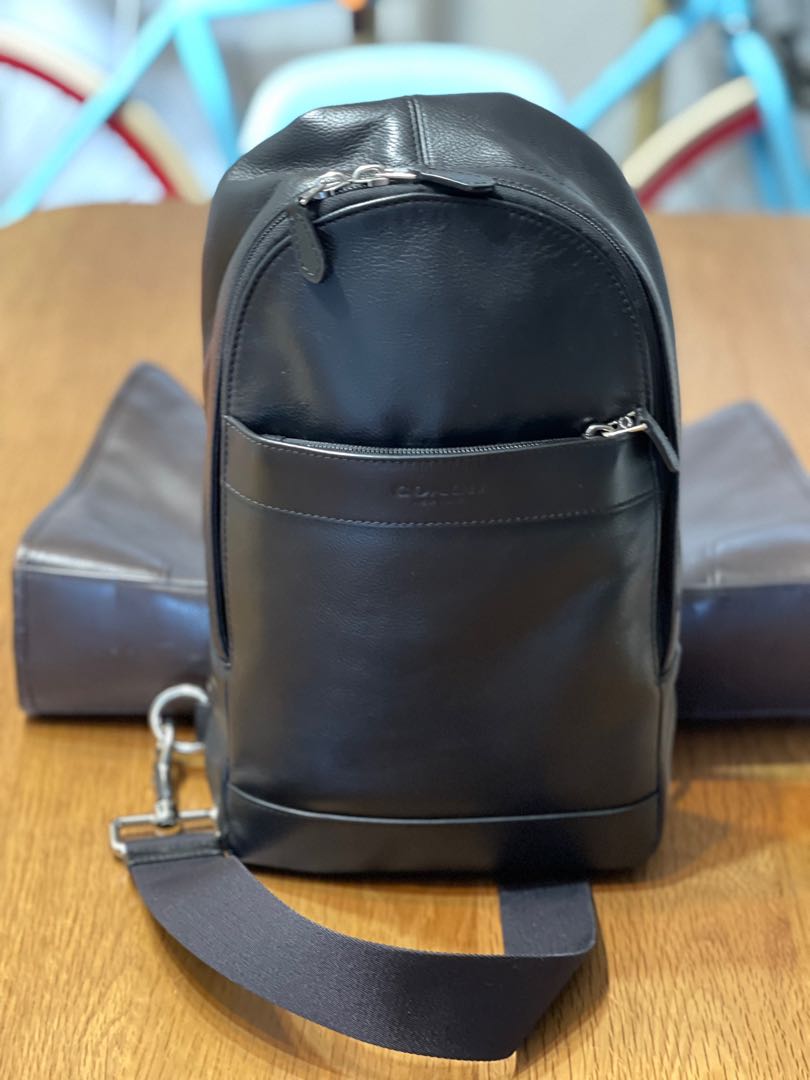 Coach leather men sling back, Men's Fashion, Bags, Sling Bags on Carousell
