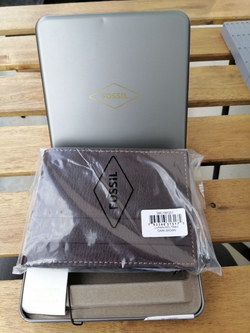 Fossil wallet free tin case lufkin traveller dark brown authentic ...