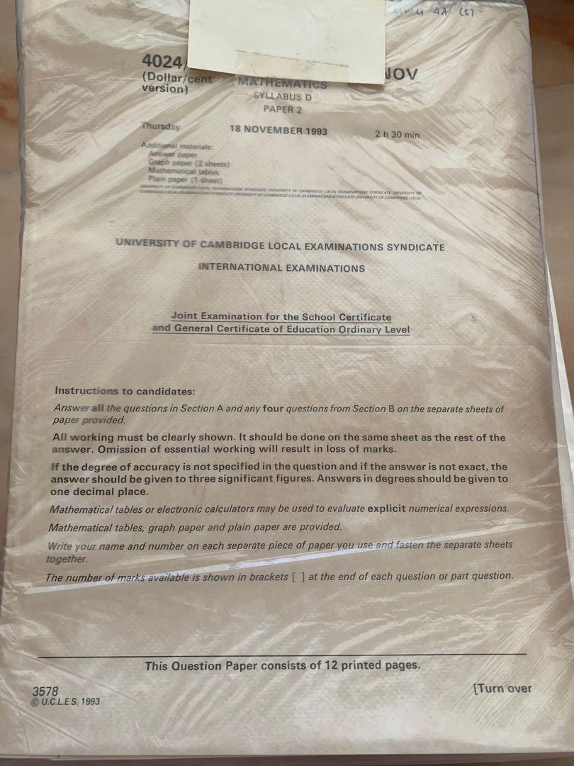 Large Assortment of 1990s top schools exam papers for o levels and ...