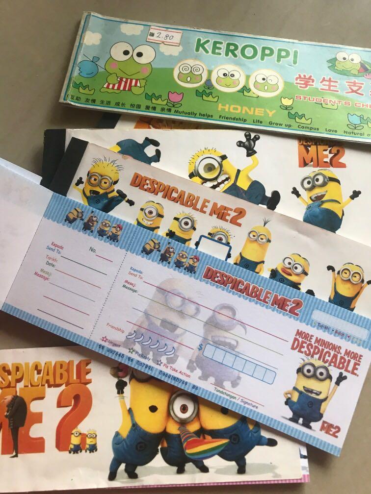 Minion cheques & mini notebook, Hobbies & Toys, Toys & Games on Carousell
