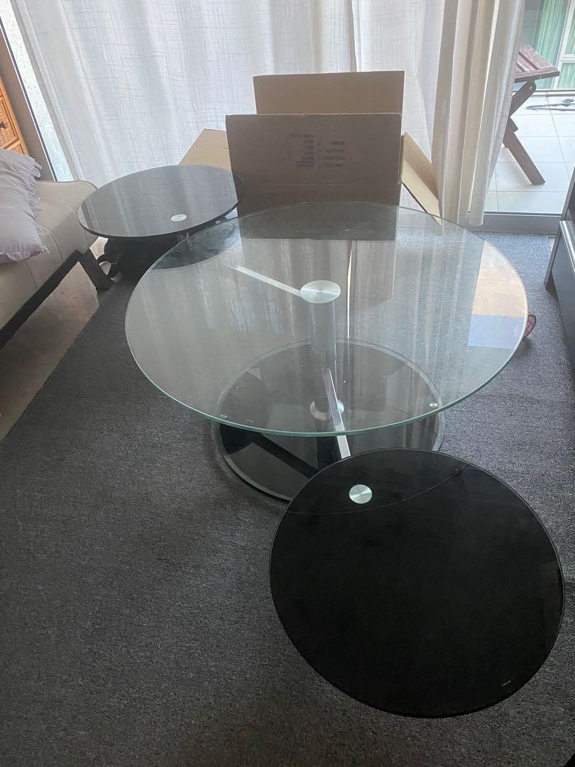 Movable fully glass coffee table, Furniture & Home Living, Furniture ...