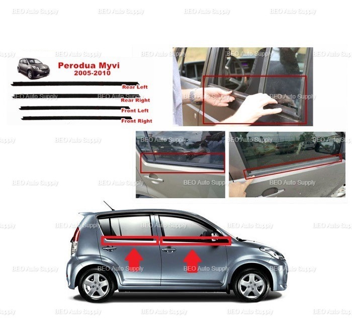 MYVI first model door glass outer moulding / weatherstrip / getah pintu ...