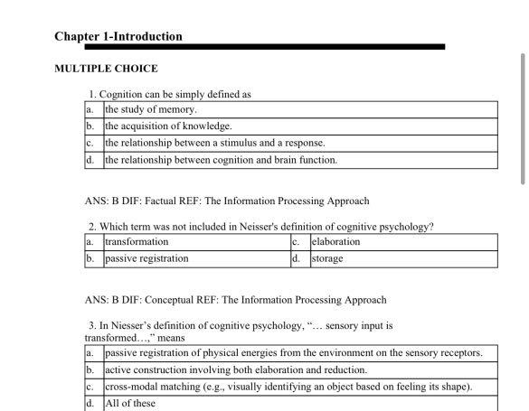 PL3103 cognitive psychology test bank, Hobbies & Toys, Books ...