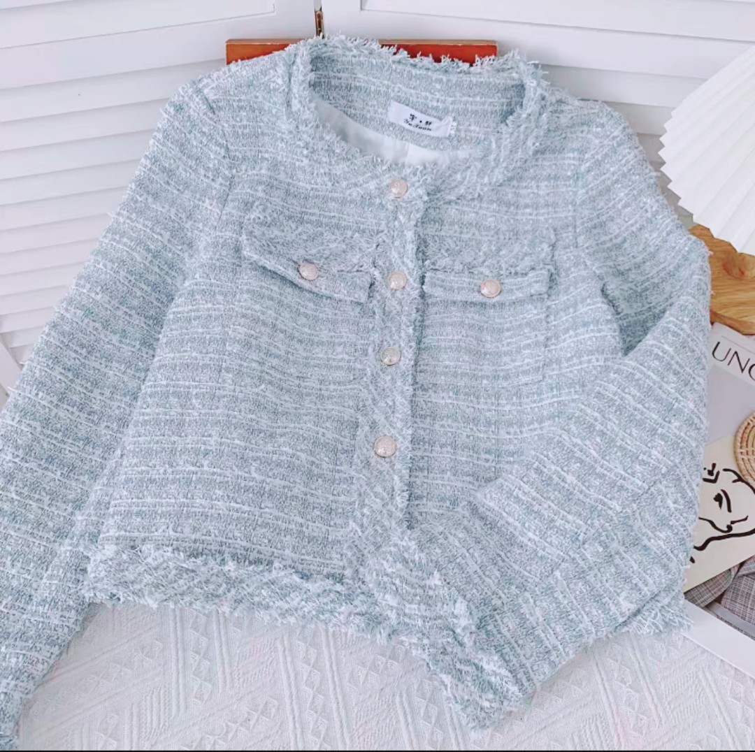 TWEED BLAZER JACKET (LIGHT BLUE), Women's Fashion, Coats, Jackets and ...