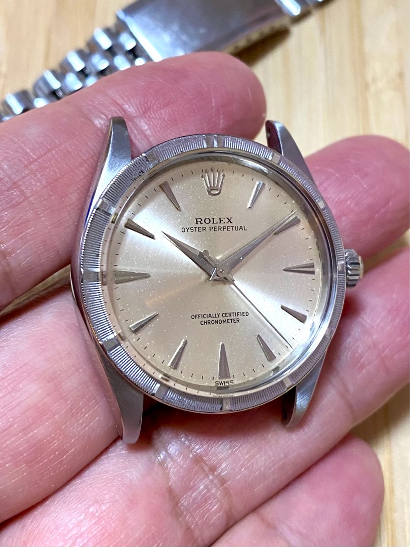 1958年古董Rolex 6569少見唱片紋全鋼自動天文台男裝手錶, 男裝, 手錶及配件, 手錶 - Carousell