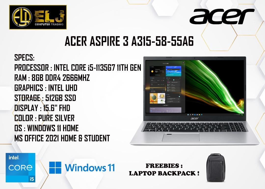 ACER ASPIRE 3 A315-58-55A6 (PURE SILVER) / i5-11th GEN / 8GB / 512GB ...