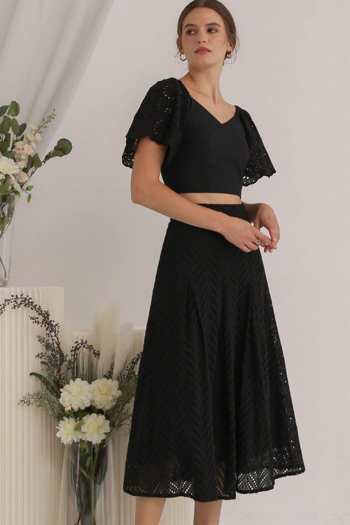 Ariane eyelet flutter crop top in black, Women's Fashion, Tops, Blouses ...