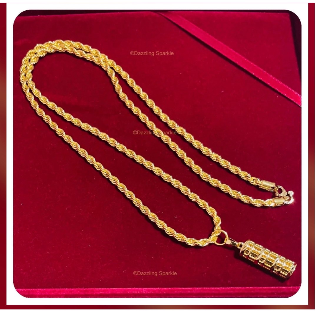 Bangkok premium 916 Gold plated long rope Necklace with tower abacus ...