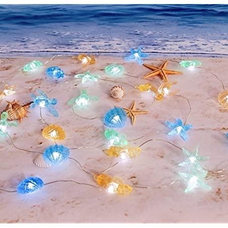 Beach Theme Cute Green Sea Turtle/Shell/Starfish String Lights Ocean ...