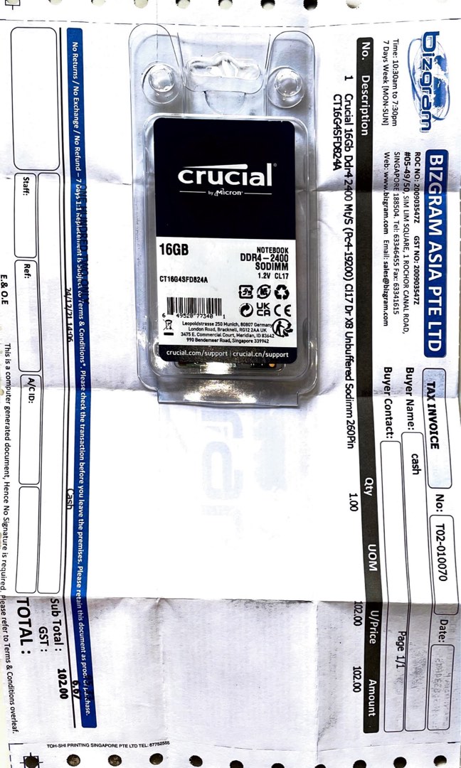 Crucial 16GB DDR4-2400 SODIMM CT16G4SFD824A, Computers & Tech, Parts & Accessories, Computer ...