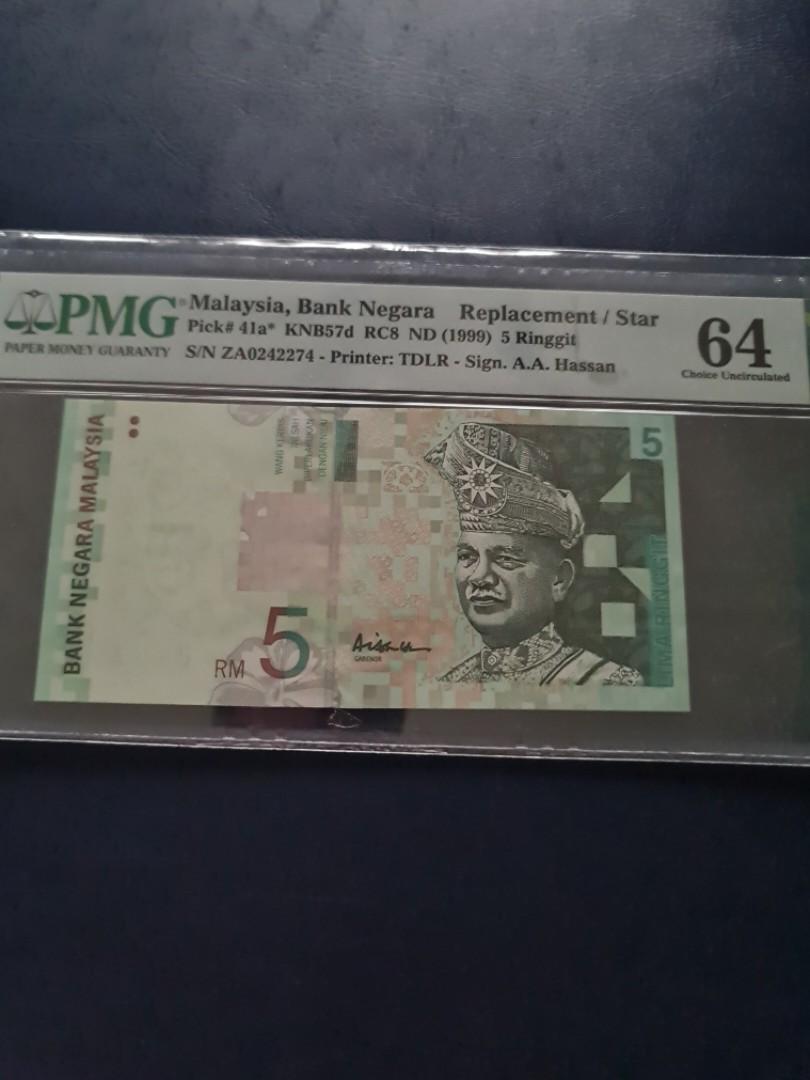Duit Lama Replacement 5 ringgit Series 10 Ali center PMG 64, Hobbies ...