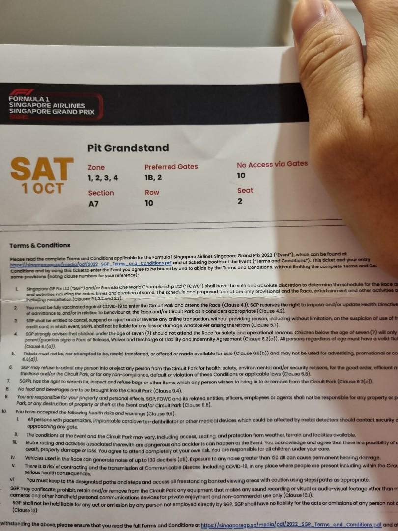 F1 Pit Grandstand Tickets (Saturday Only), Tickets & Vouchers, Event ...