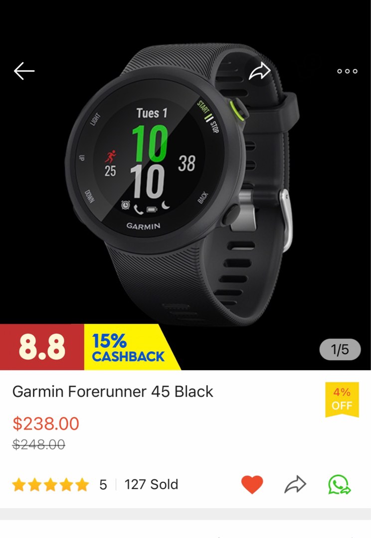 Garmin Forerunner 45 Black, Mobile Phones & Gadgets, Wearables & Smart ...