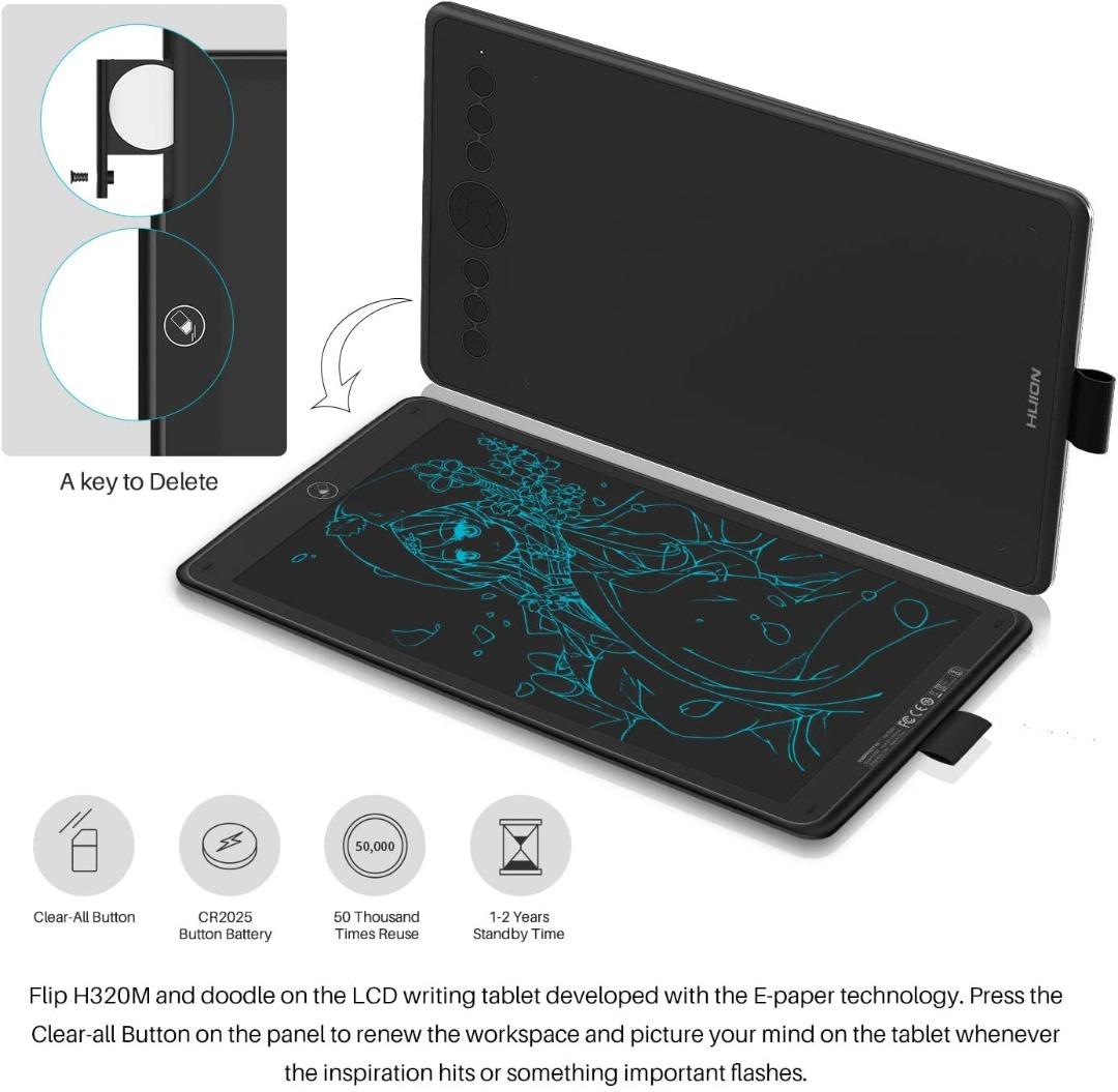 "HUION Inspiroy Ink H320M 2019 NEW Dual-Purpose Design Graphics Tablet ...