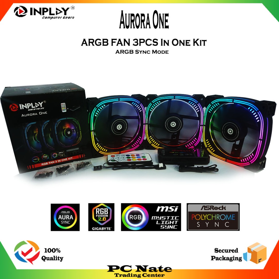 INPLAY AURORA ONE, RGB FAN 3-IN-ONE KIT with HUB and REMOTE, ARGB DUAL ...