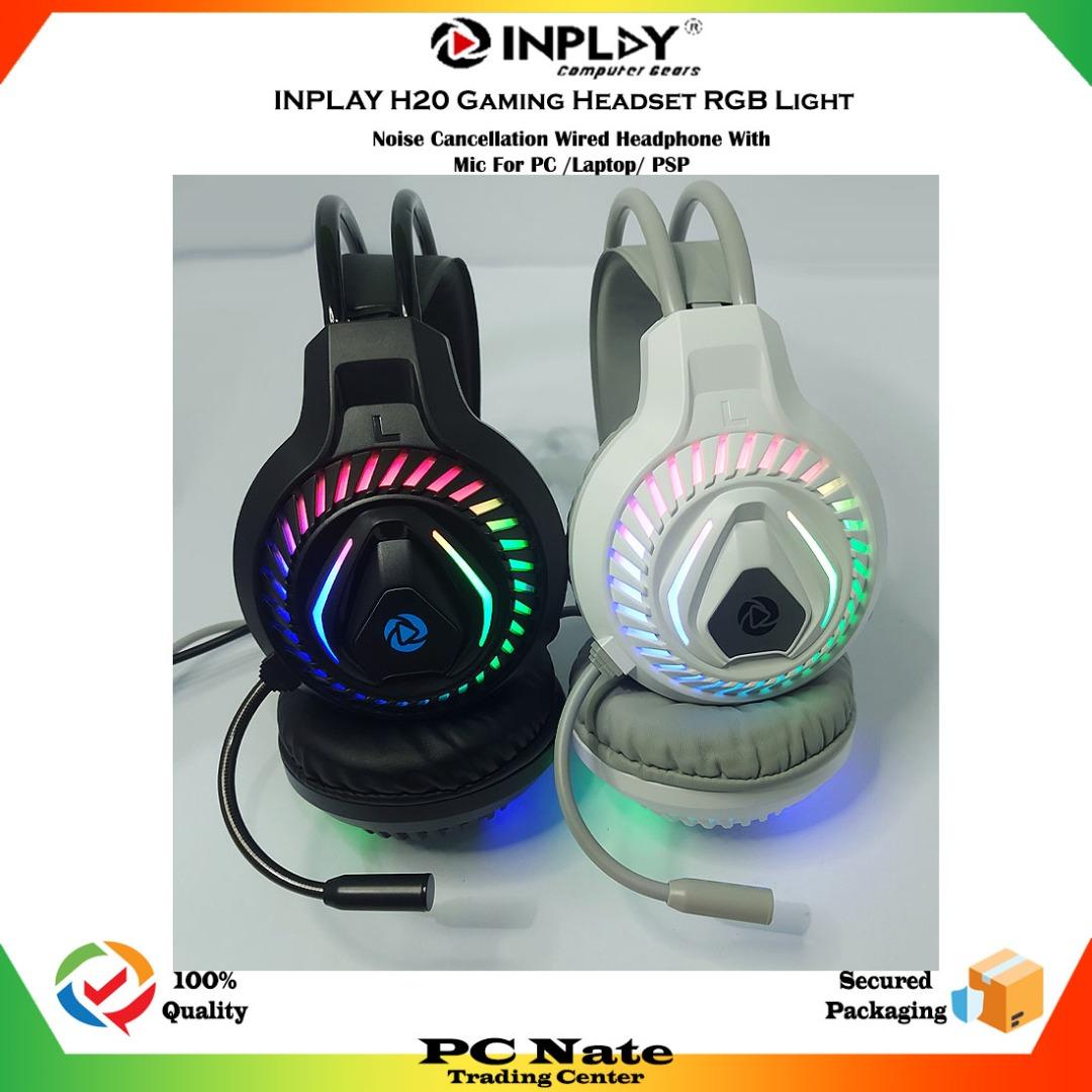 INPLAY H20 Gaming Headset RGB Light Noise Cancellation Wired Headphone ...
