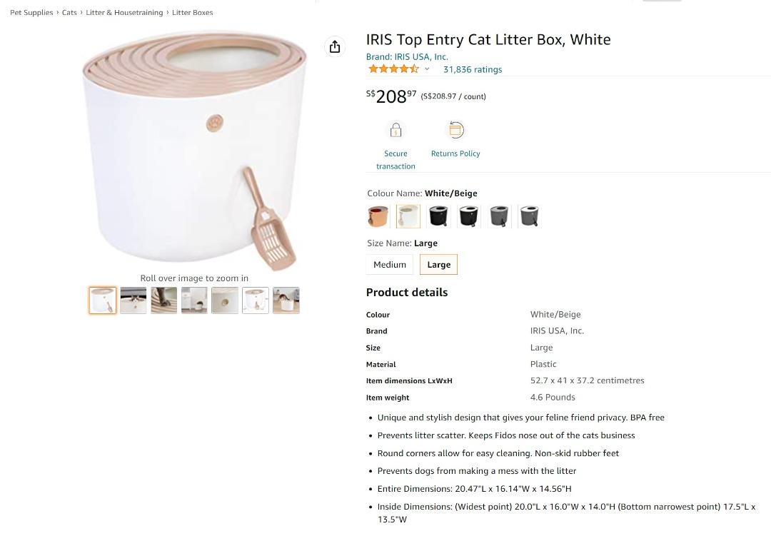 IRIS TOP-ENTRY CAT LITTER BOX - MADE IN KOREA, Pet Supplies, Homes ...