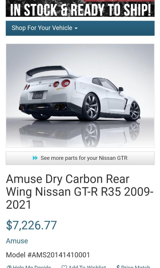 Japan AMUSE Dry Carbon Spoiler GTR R35, Luxury, Accessories on Carousell