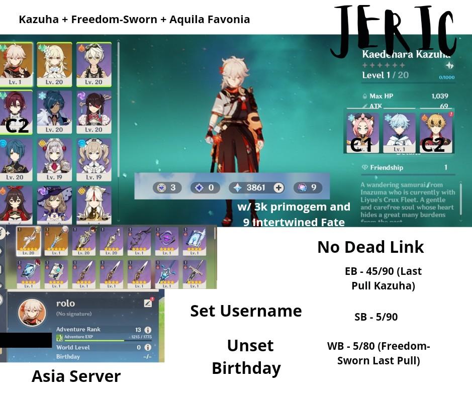 Kazuha w/ Freedom-Sworn + Aquila Favonia ( Genshin Impact Asia Server ...