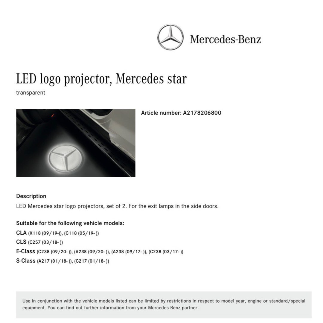 Original Mercedes Benz LED Logo Projector for CLA, CLS, E-Class and S ...