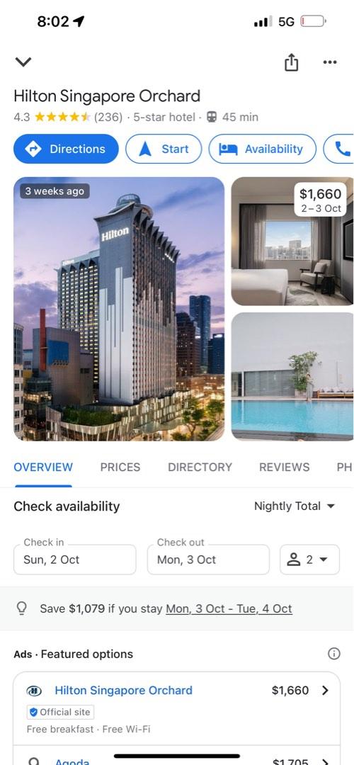 Premium Room at Hilton Singapore Orchard 1-night stay, Tickets ...