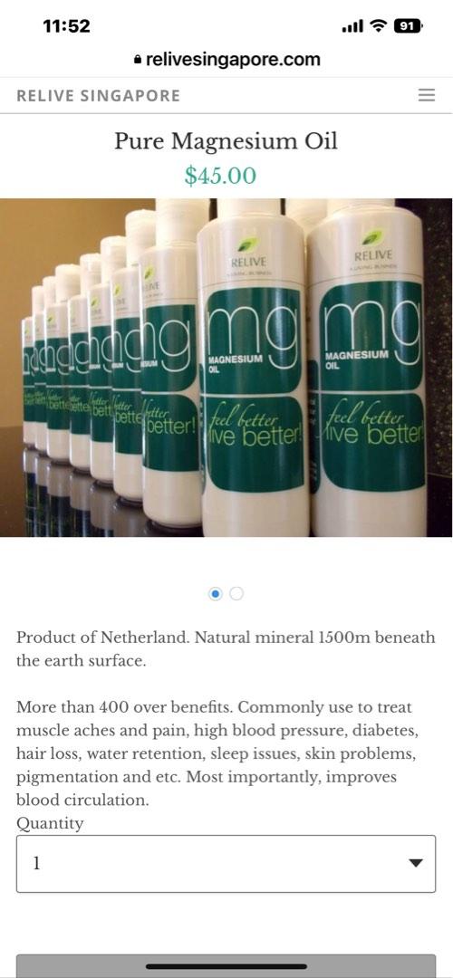 Relive Ultra Pure Magnesium Oil, Health & Nutrition, Medical Supplies ...