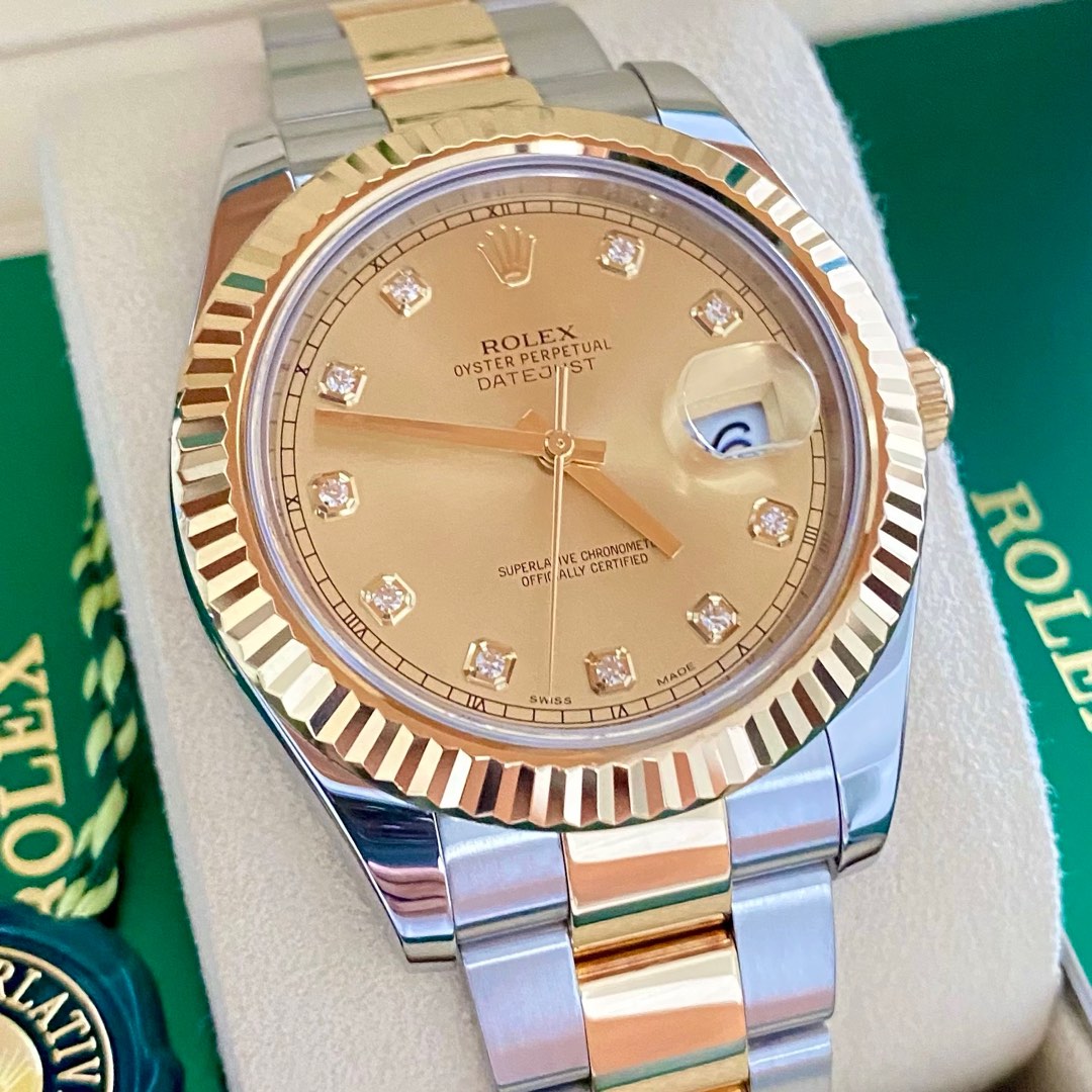 Rolex Datejust 41 Champagne Big Diamond Dial, Luxury, Watches on Carousell