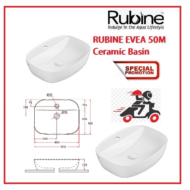 RUBINE EVEA 50M Ceramic Basin / FREE EXPRESS DELIVERY, Furniture & Home ...