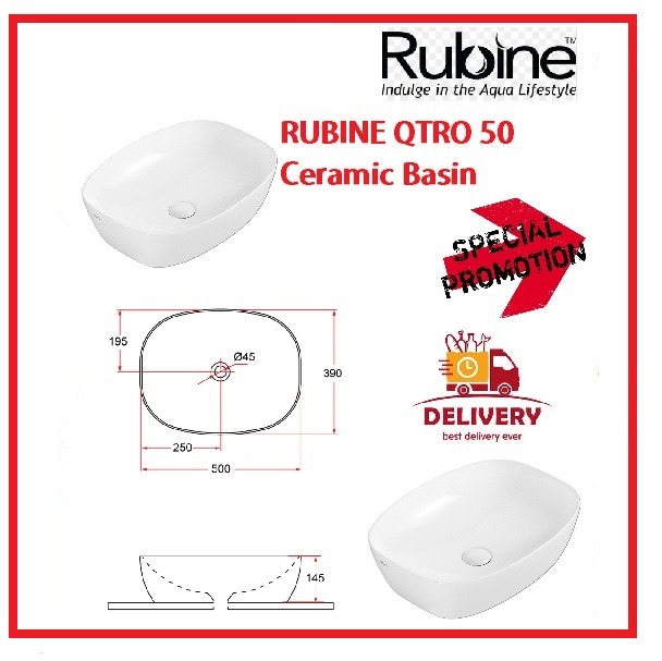 RUBINE QTRO 50 Ceramic Basin / FREE EXPRESS DELIVERY, Furniture & Home ...