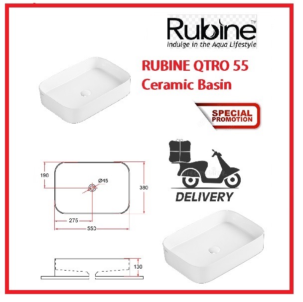 RUBINE QTRO 55 Ceramic Basin / FREE EXPRESS DELIVERY, Furniture & Home ...