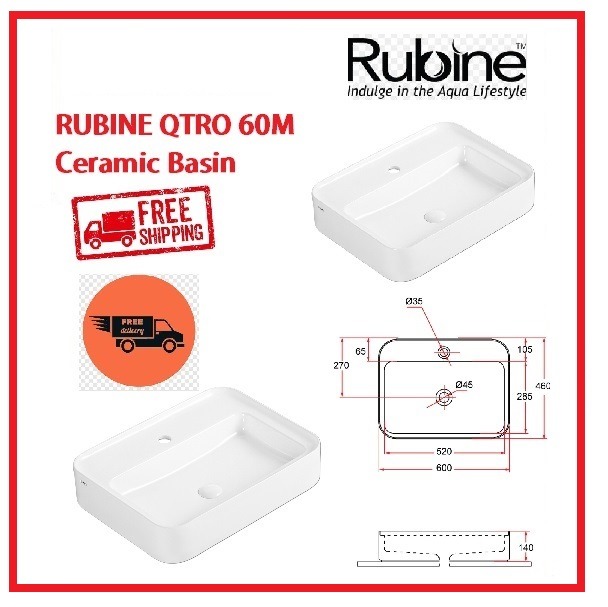 RUBINE QTRO 60M Ceramic Basin / FREE EXPRESS DELIVERY, Furniture & Home ...