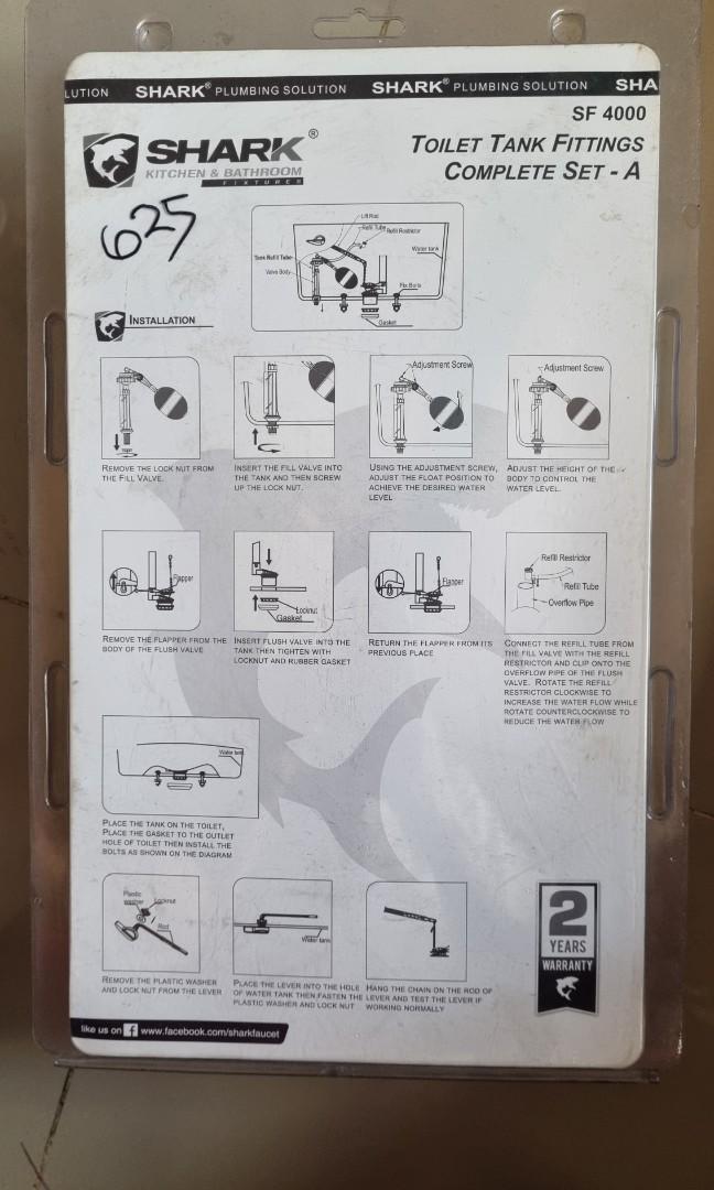 Shark- Toilet Tank Fittings SetA, Furniture & Home Living, Bathroom ...