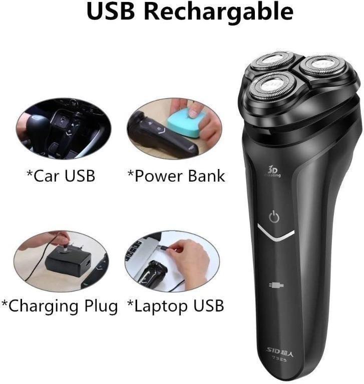 SID Black Electric Men's Rotary Shaver, Cordless Shavers USB Razor ...