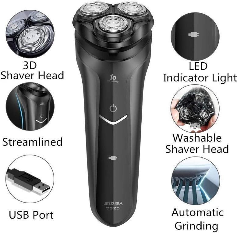 SID Black Electric Men's Rotary Shaver, Cordless Shavers USB Razor ...