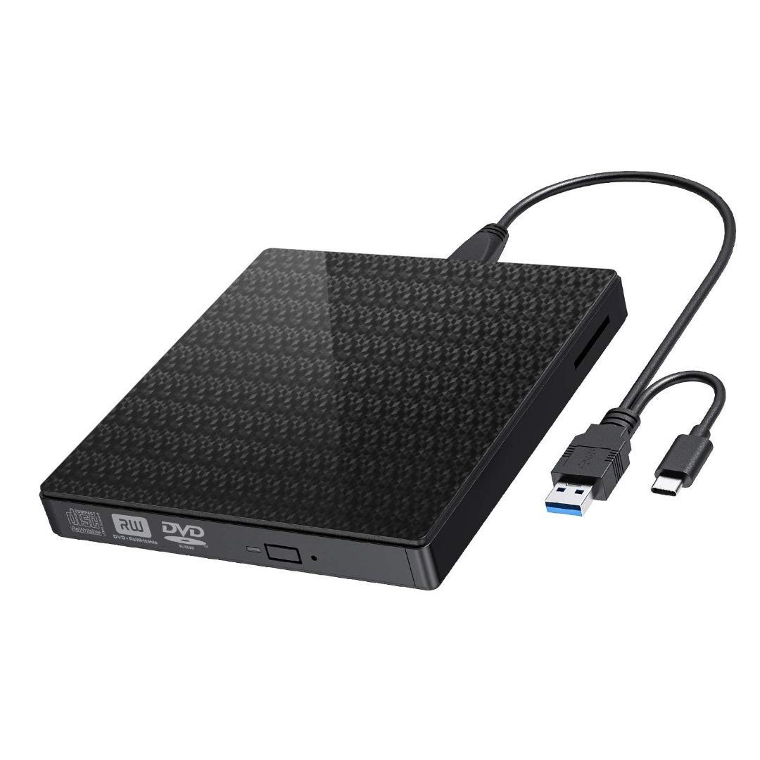 STRENTER External CD DVD Drive, USB 3.0 Type C Dual Port Reader Slim ...